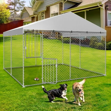 Gotland Outdoor Dog Kennel, Heavy Duty with Roof Cover, Galvanized ...