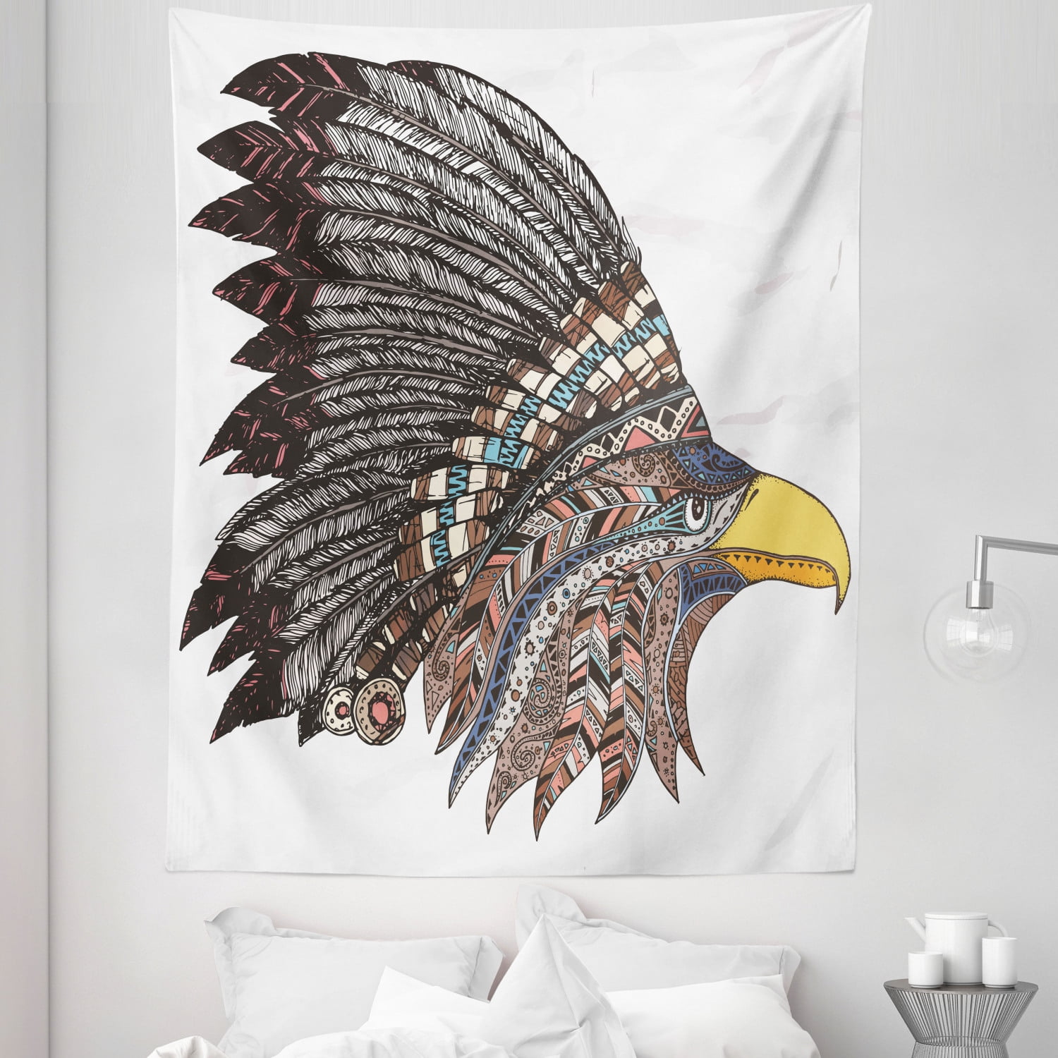 Eagle Tapestry, Tribal Culture Inspired Hand Drawn Eagle in Feathered ...