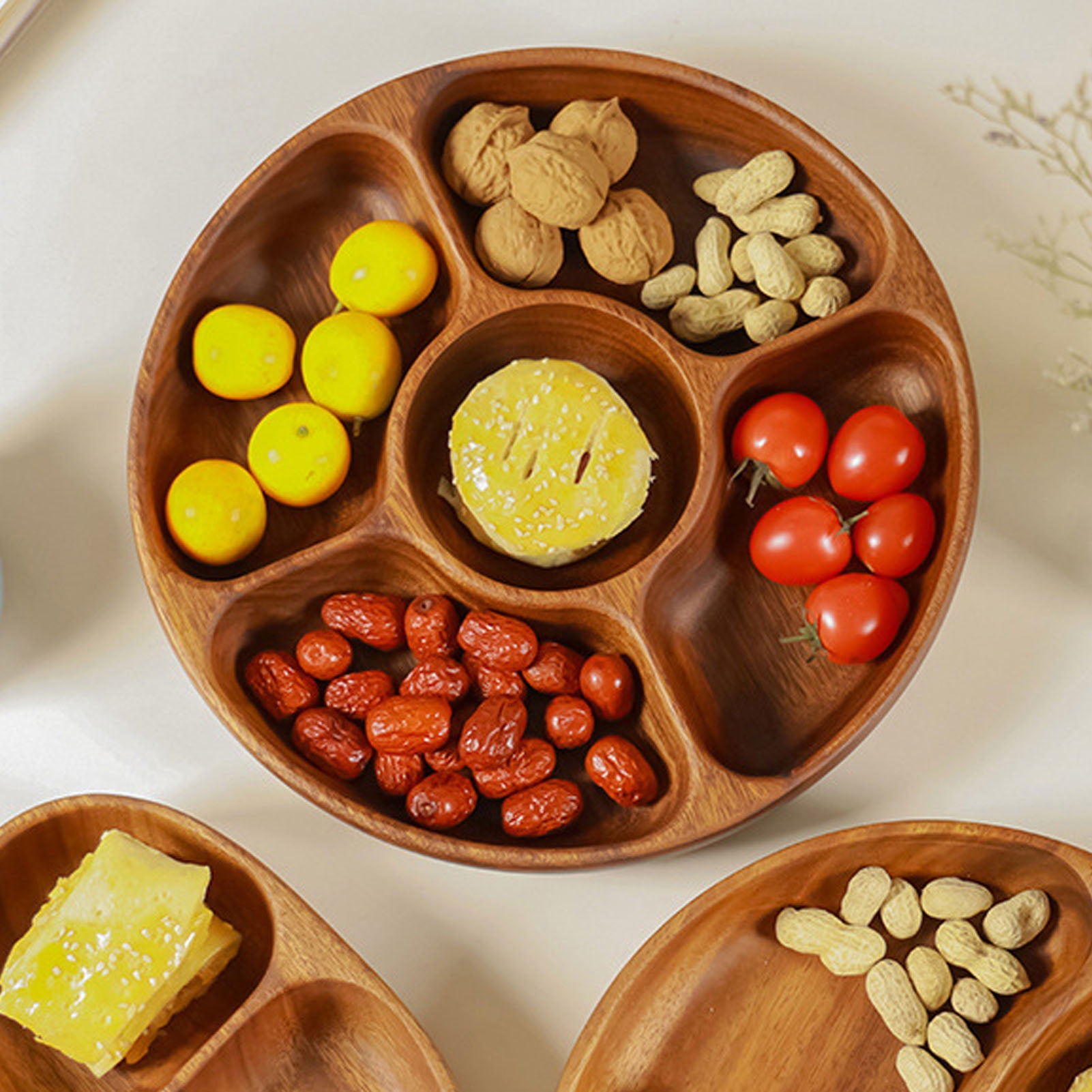 Estink Divided Serving Tray 2 5 Compartments Round Chip And Dip Platter Wood Serving Tray Snack Platter Divided Dessert Dish Serving Tray For Ap