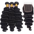 Human Hair Bundles with Closure Loose Deep Wave Hair Bundles Free Part ...