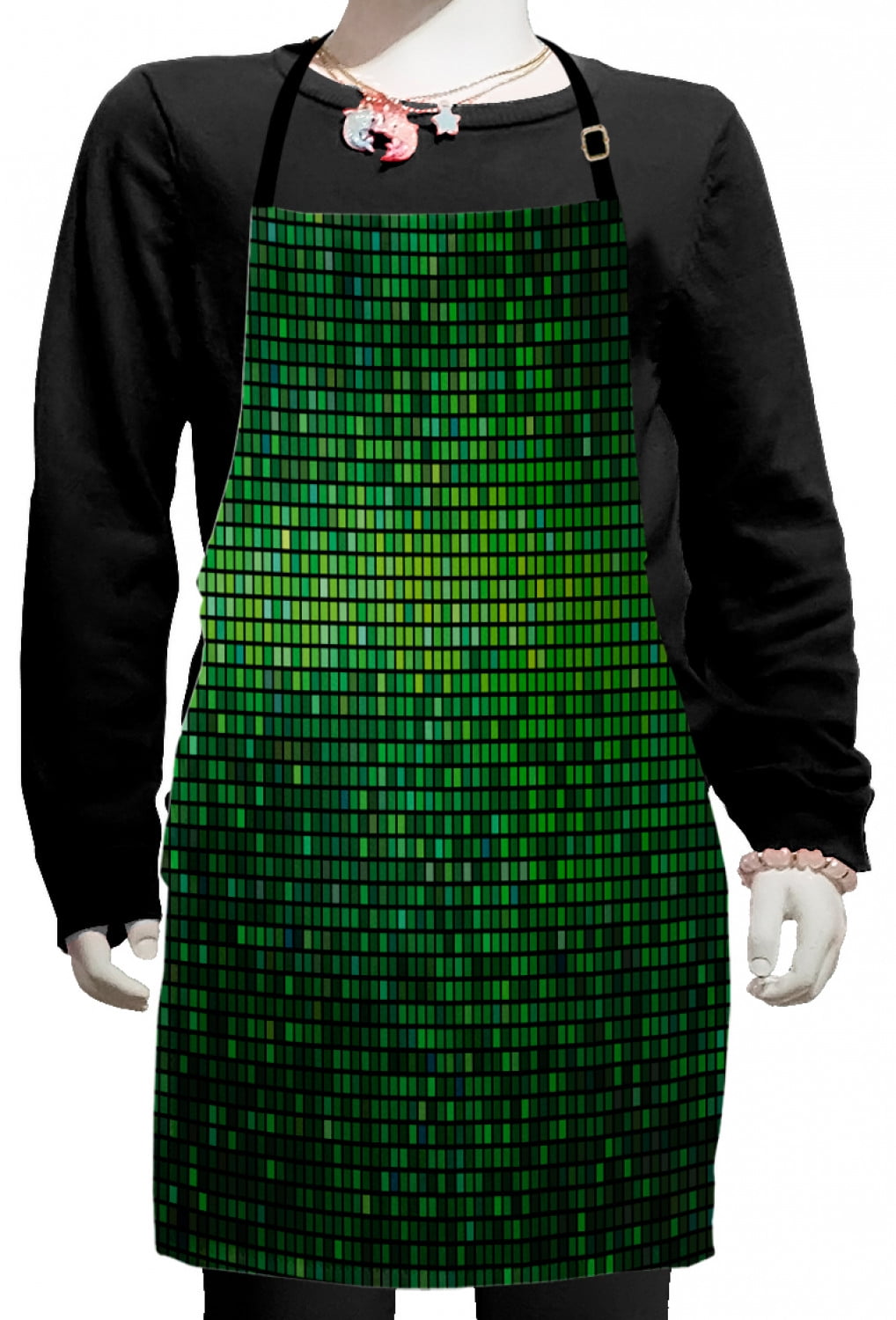 Green Kids Apron, Abstract Vibrant Square Pixel Mosaic Design Geometric ...