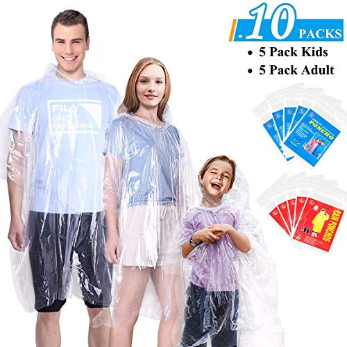 Ginmic Ponchos Family Pack Clear - 10 Pack Rain Ponchos for Kids and ...