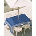Blue Geometric Outdoor Tablecloth with Umbrella Hole, White Greek Key ...