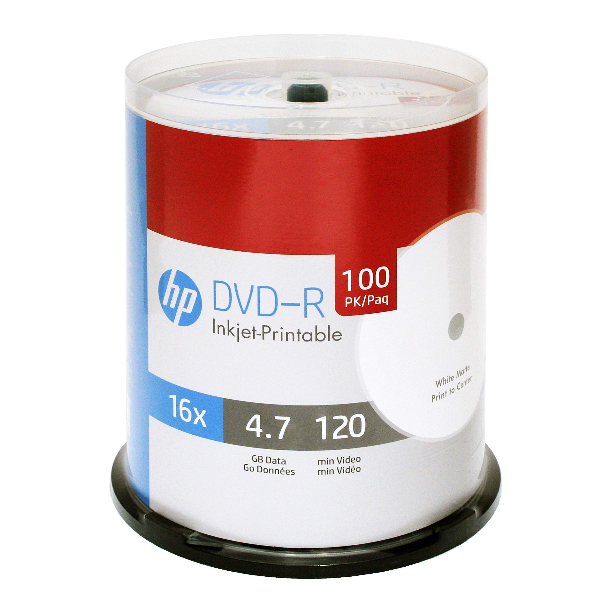 DVD-R, 4,7 GB, 16X, impresión por inyección de tinta blanca, paquete de 100 unidades HP ...