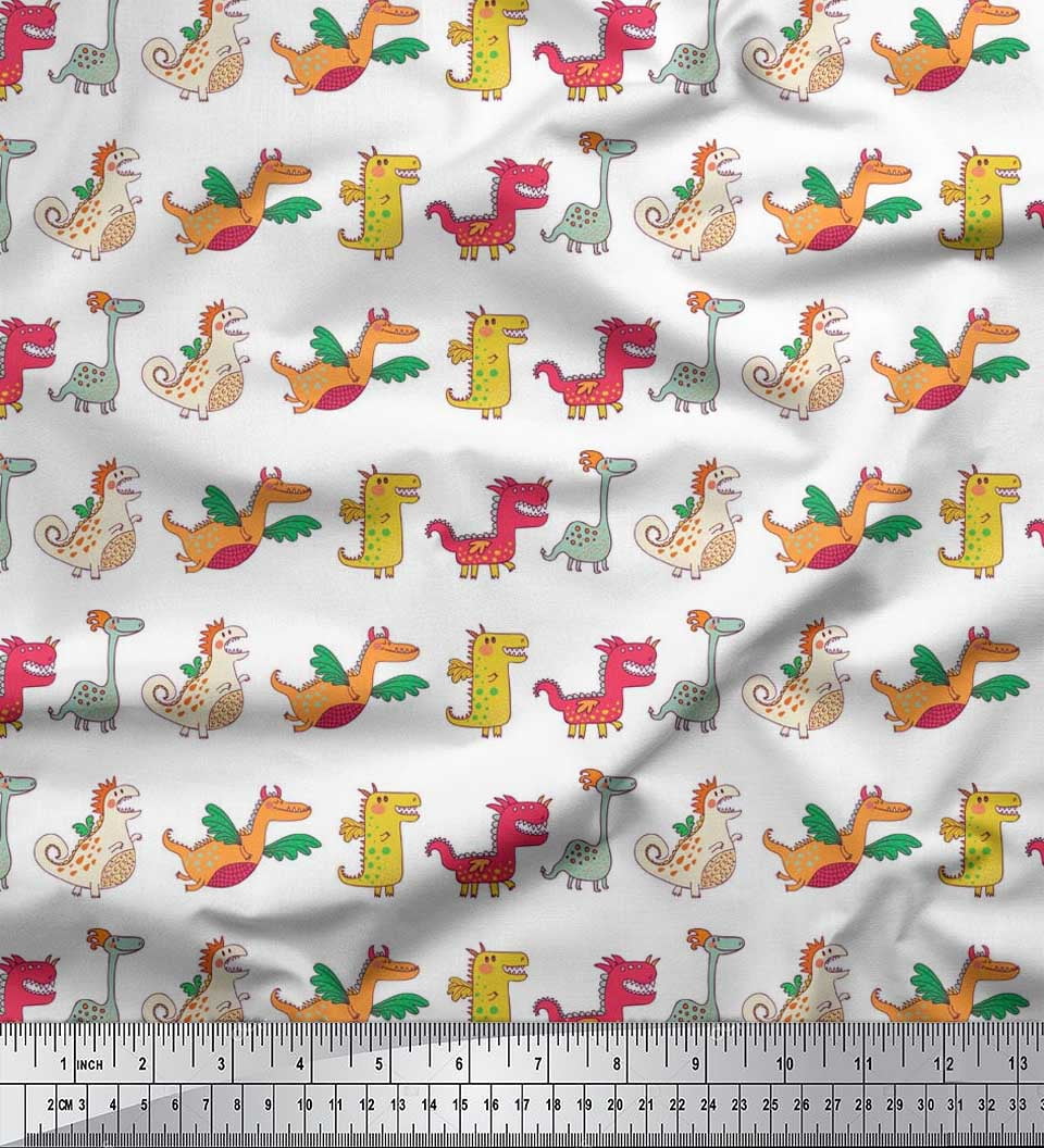 Soimoi Viscose Chiffon Fabric Stripe & Dinosaur Kids Print Fabric by ...