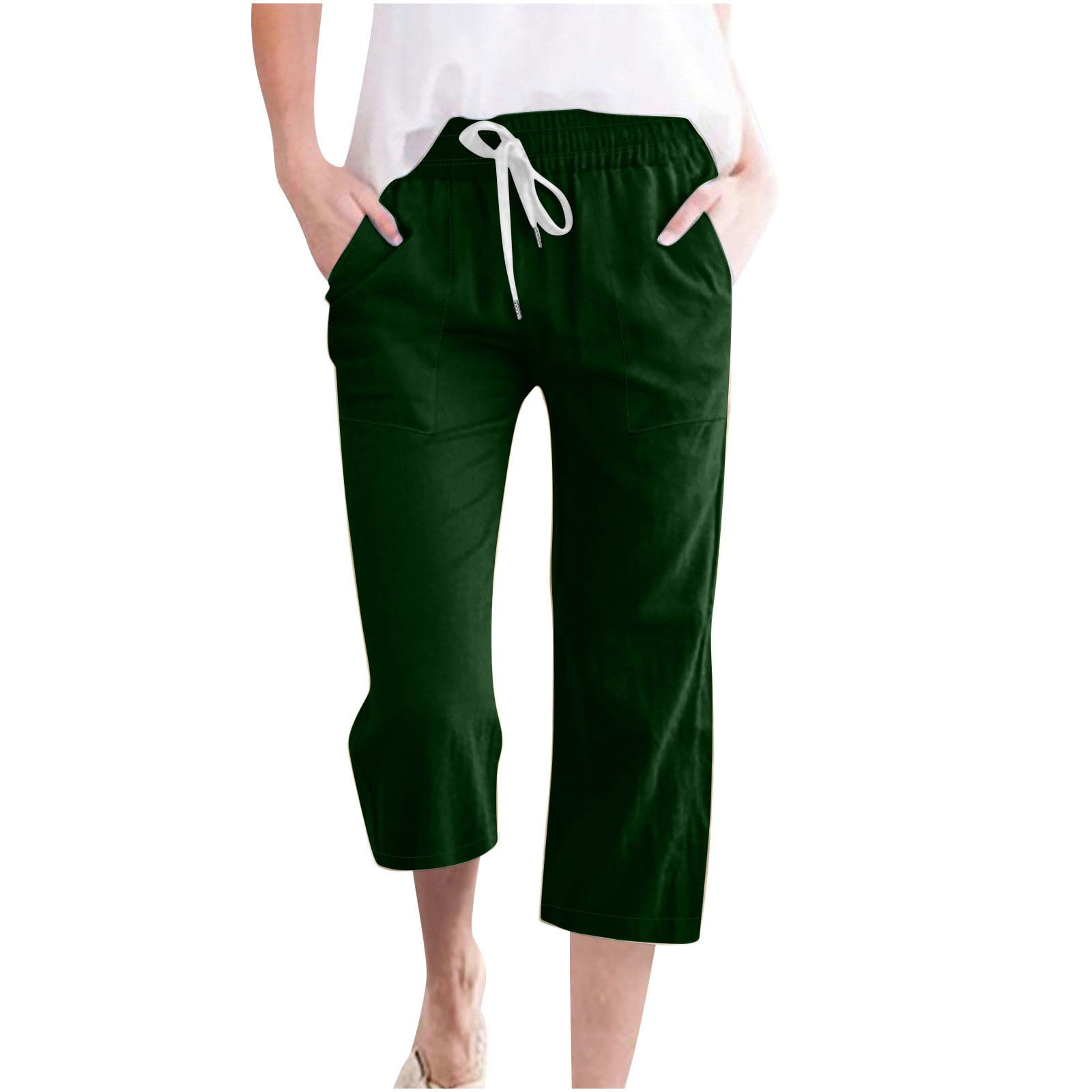 Capris for Women Cameland Women's Plus Size Cotton Linen Solid Pockets ...