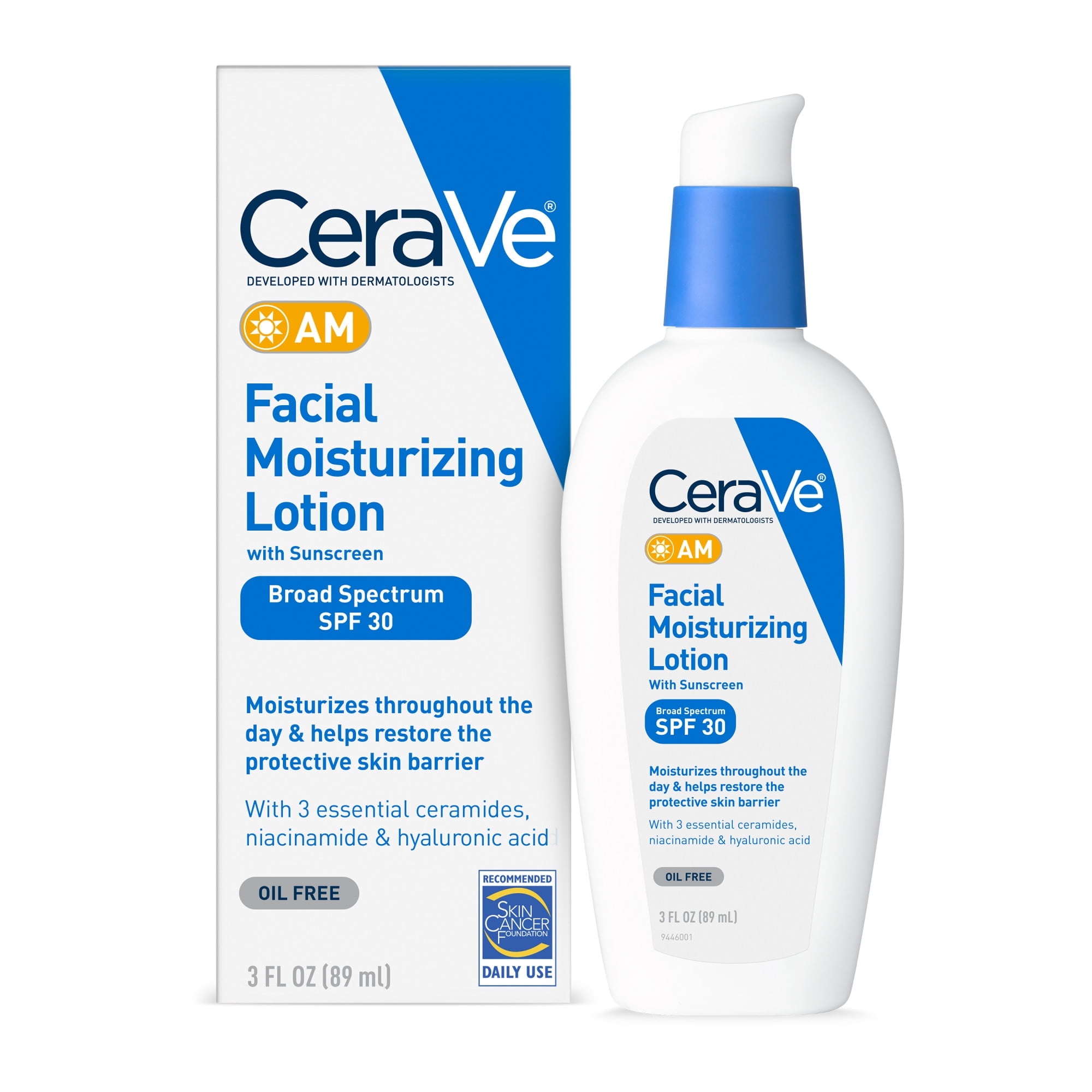 CeraVe AM Lotion Face Moisturizer with SPF 30, Normal to Oily Skin ...
