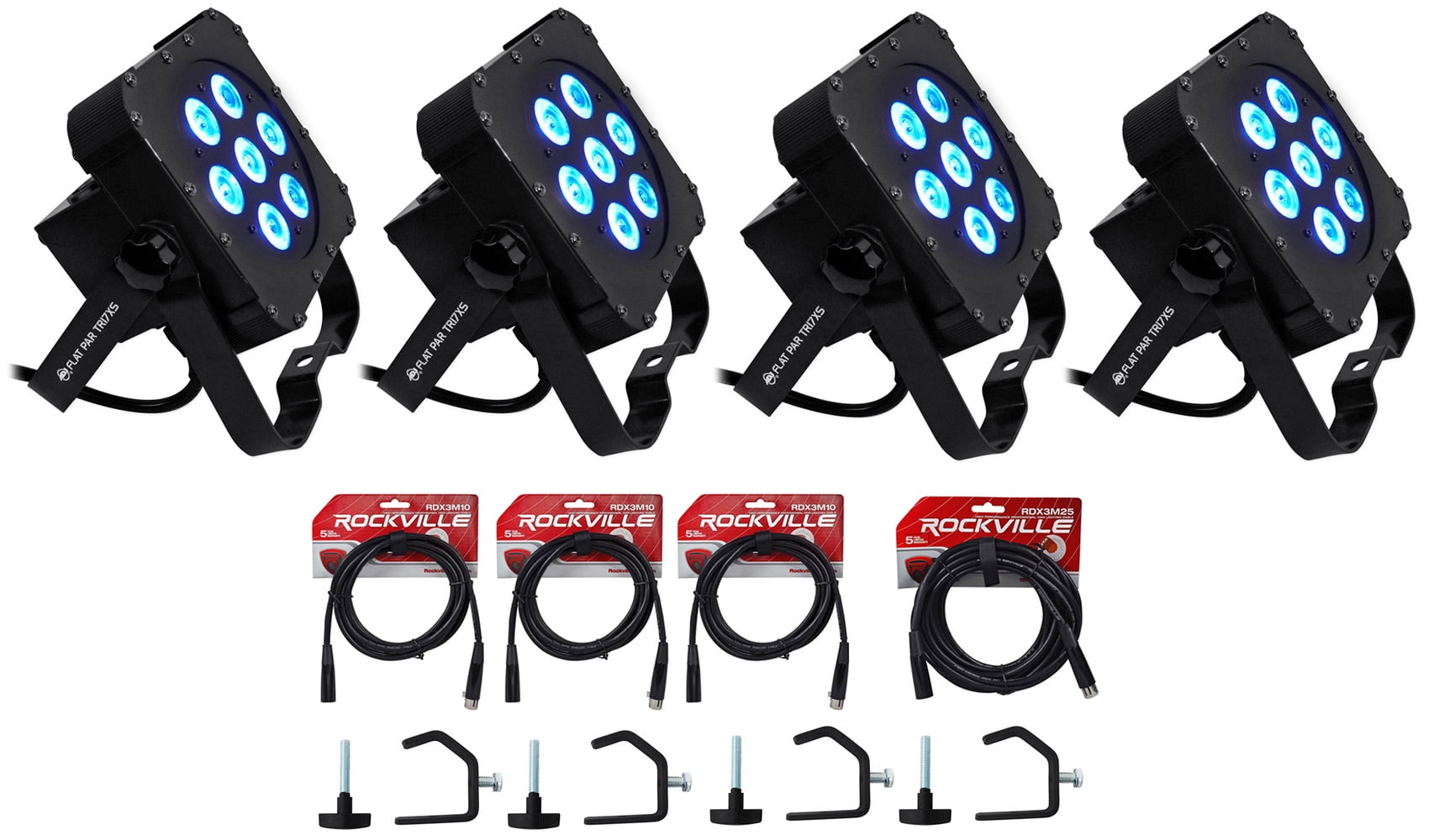 (4) American DJ ADJ Flat Par Tri 7XS Slim Par Can RGB Wash Lights ...
