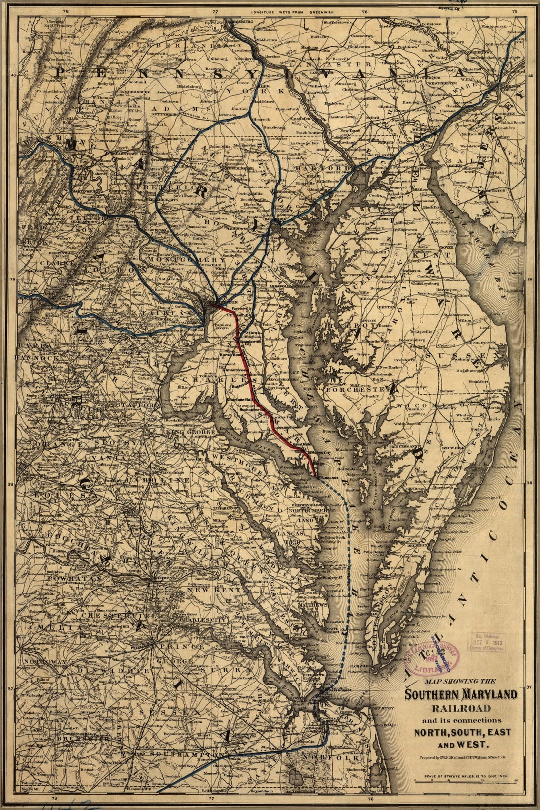 24"x36" Gallery Poster, Map of Southern Maryland Railroad 1881 ...