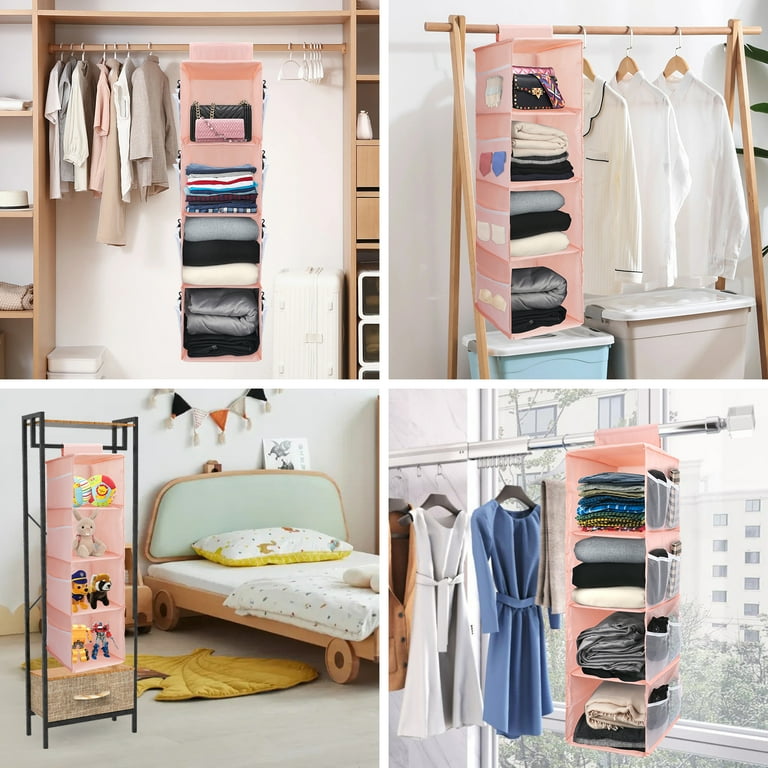 Toplive 4 Shelf Hanging Closet Organizer Space Saver Closet Hanging Storage Shelves with Mesh Pockets Magic Tap for Storage Foldable Pink Walmart