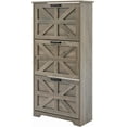 3-Tier Shoe Cabinet in Washed Grey – Farmhouse Flip-Up Entryway Storage ...