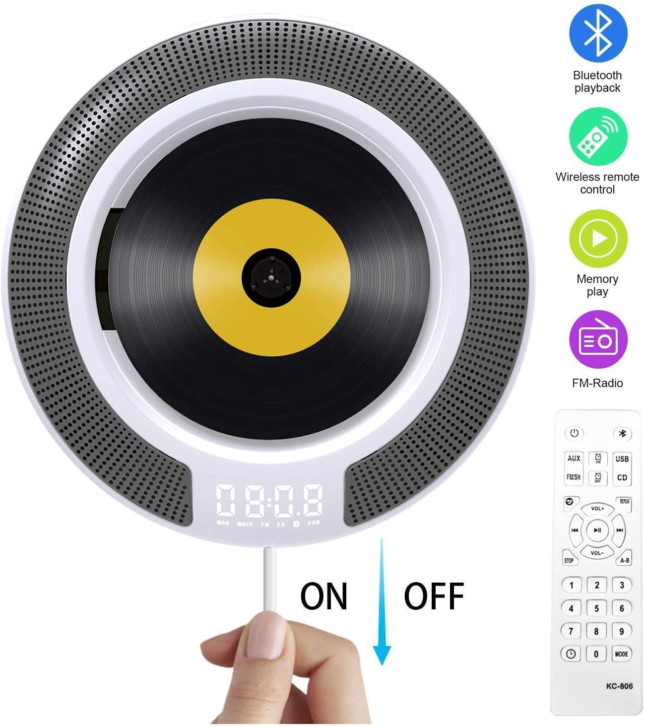 AONCO Portable CD Player, Bluetooth Wall Mountable CD Music Player with ...