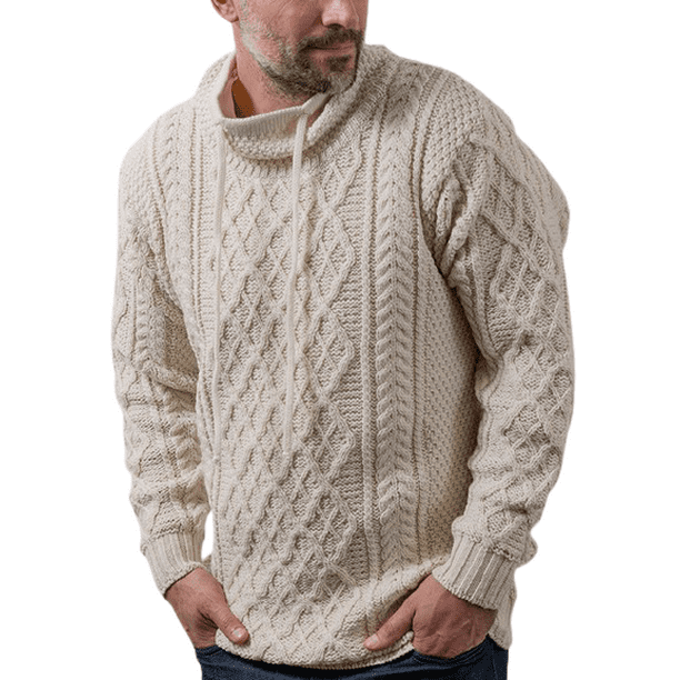 Aran Merino Wool Collared Irish Sweater Men's Knitted Pullover with ...
