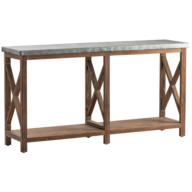 Newhart Rustic Wood And Galvanized Metal Console Brown Wood - Walmart.com
