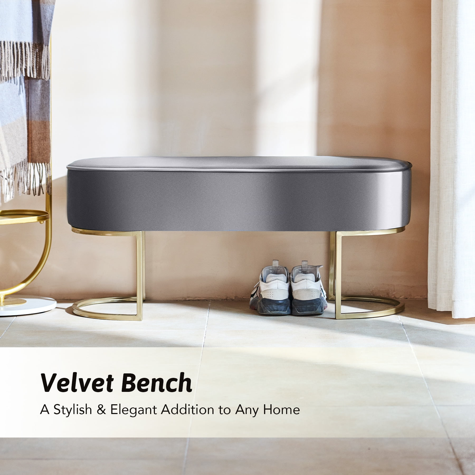 Vonluce Vintage Velvet Bench 40" Long Ottoman for Hallway Bedroom Piano ...