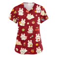 AHMOMEI Stretchy Cartoon Animal Print Womens Scrubs V Neck Short Sleeve ...