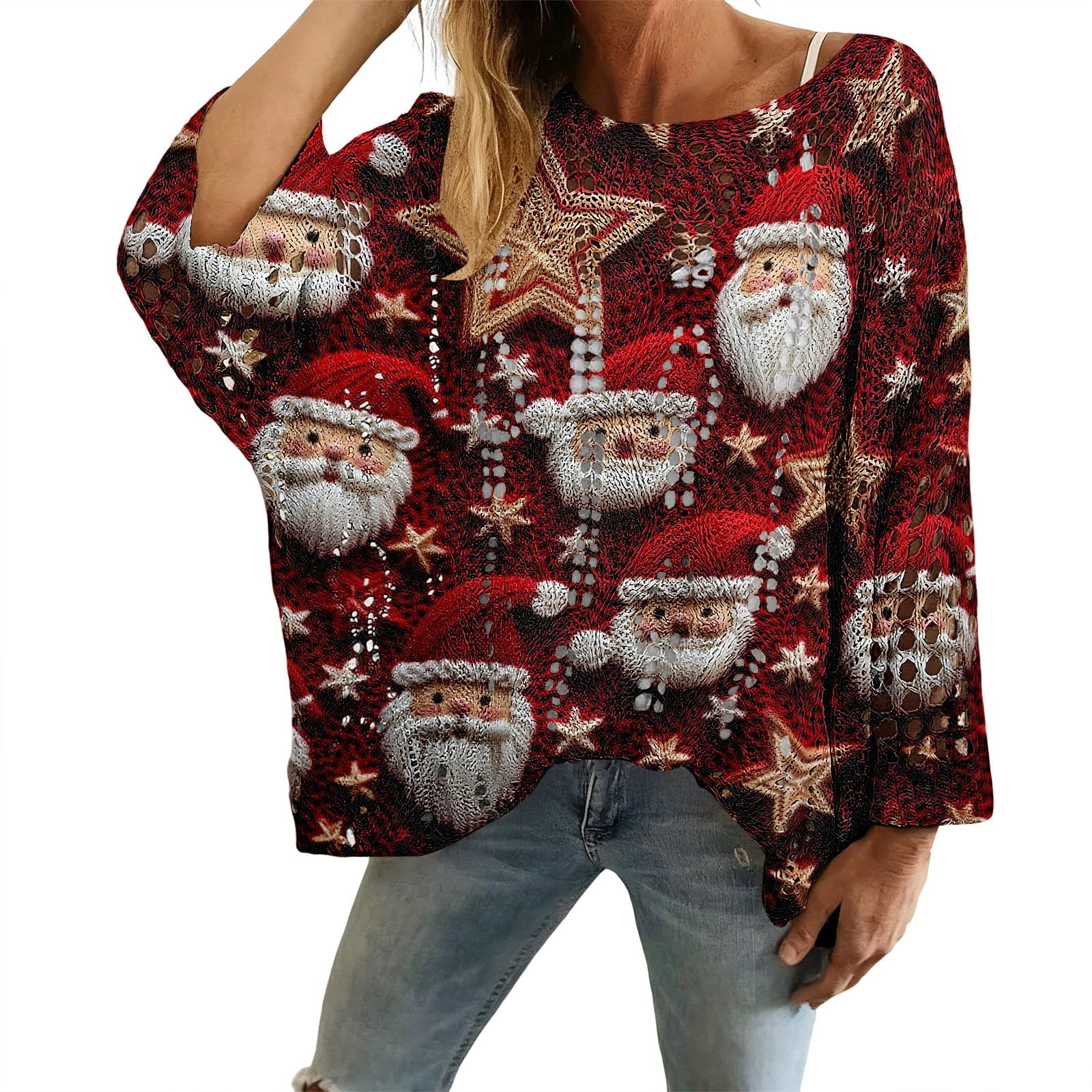 Chandails de Noël pour Femmes 2025 Col Rond Hiver Mignons Pulls ...