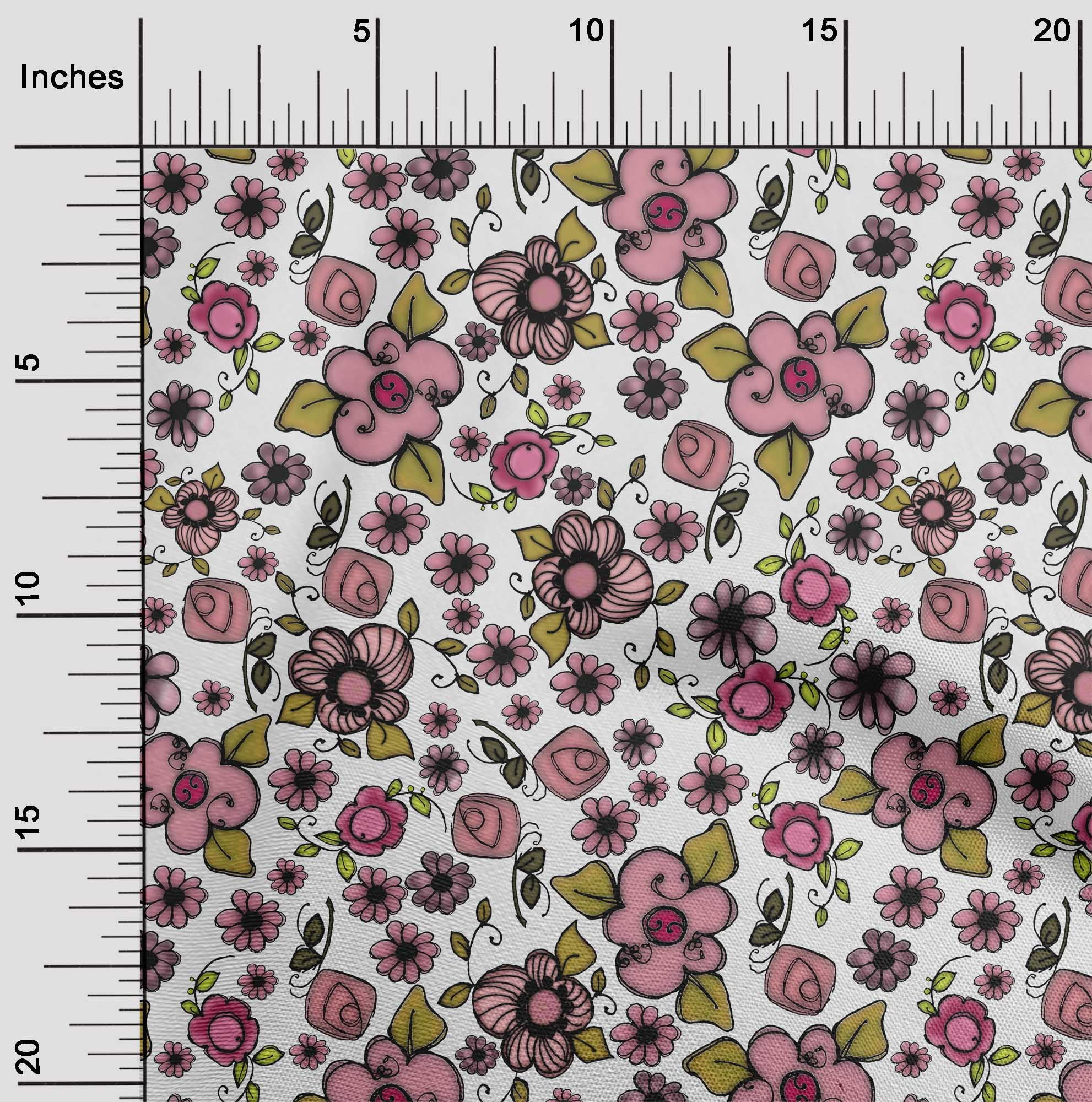 oneOone Cotton Cambric Medium Pink Fabric Florals Dress Material Fabric ...