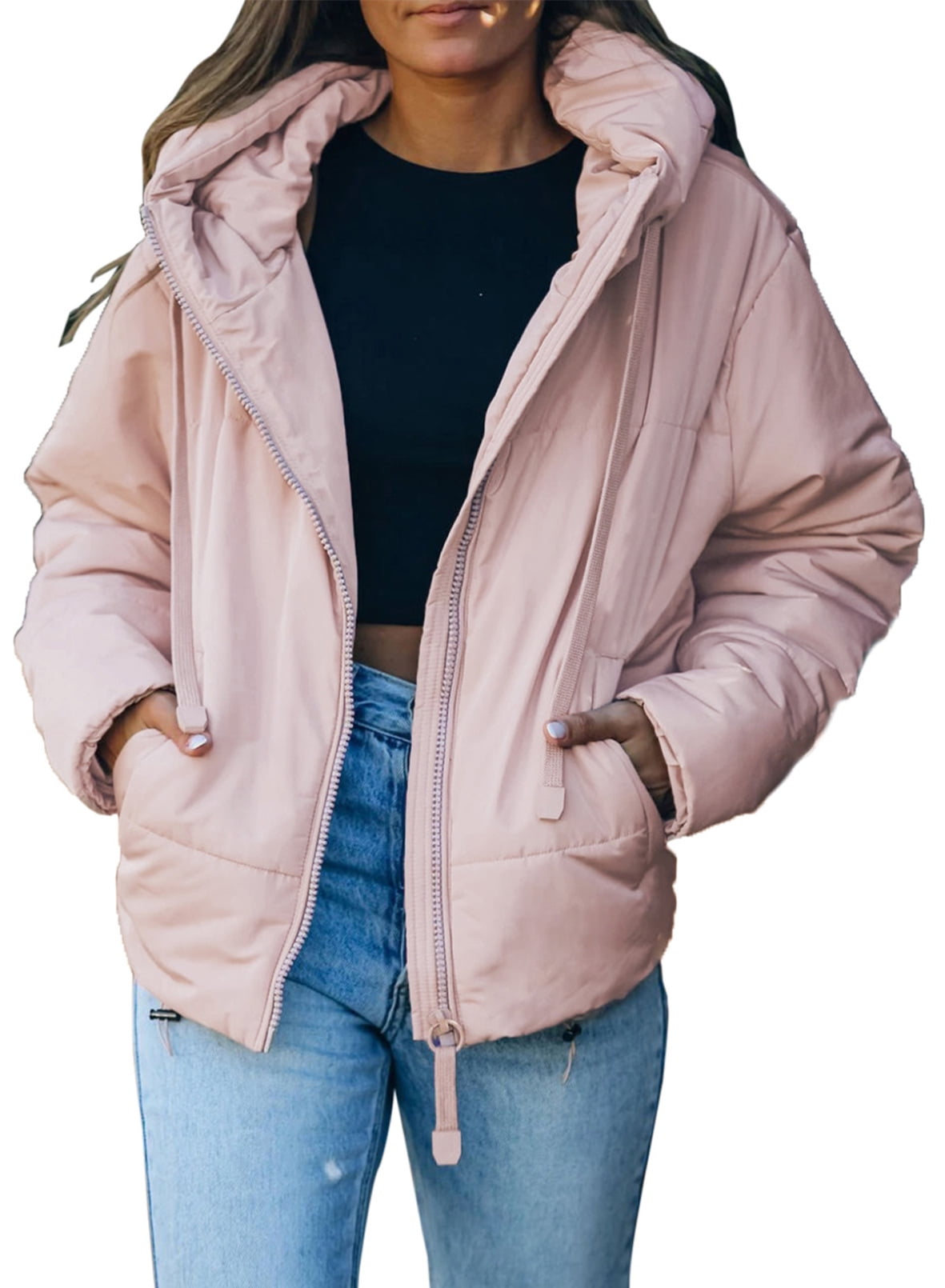 Chase Secret Women Full Zipper Hooded Puffer Jacket Short Coat with ...