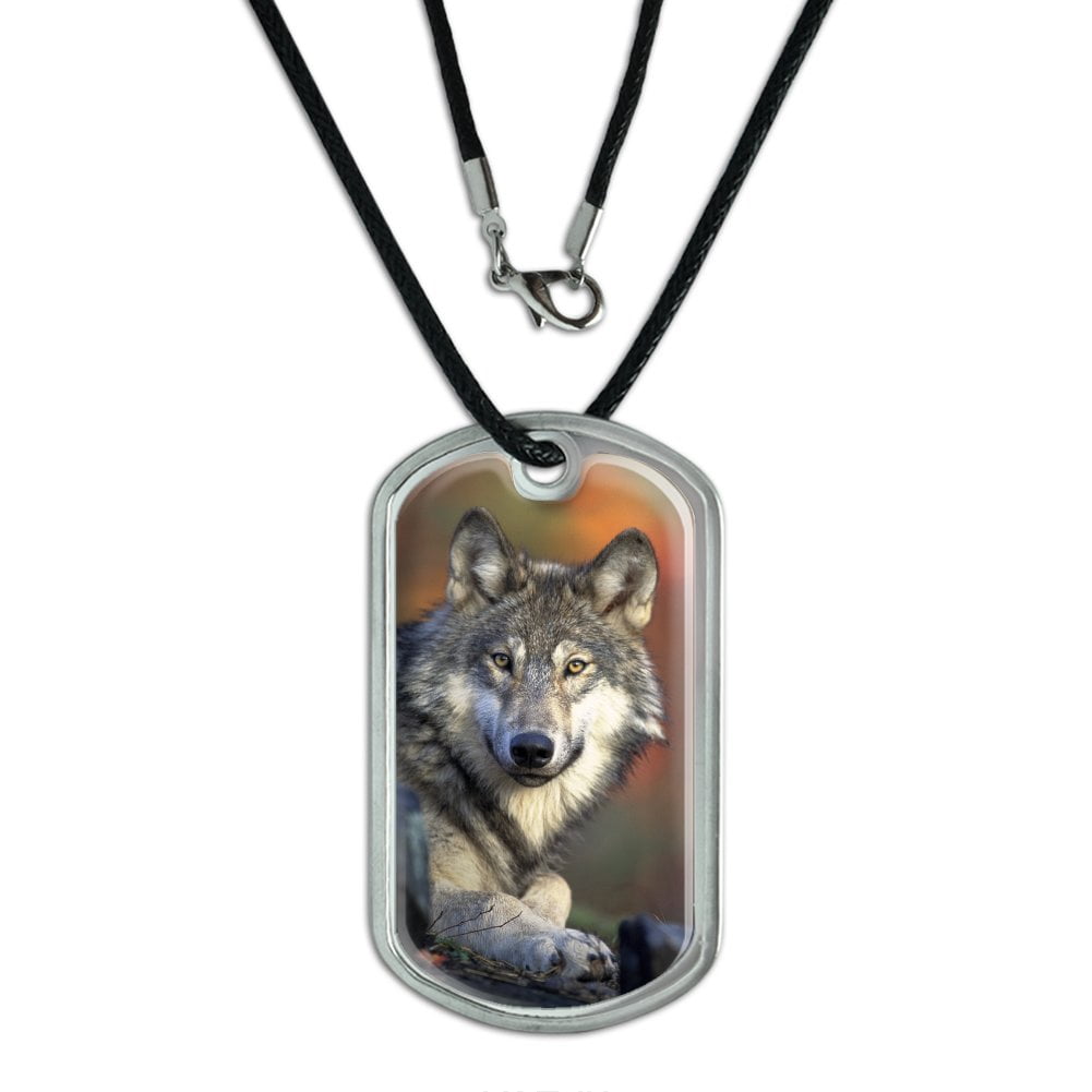 Gray Wolf with Fall Background Dog Tag - Walmart.com