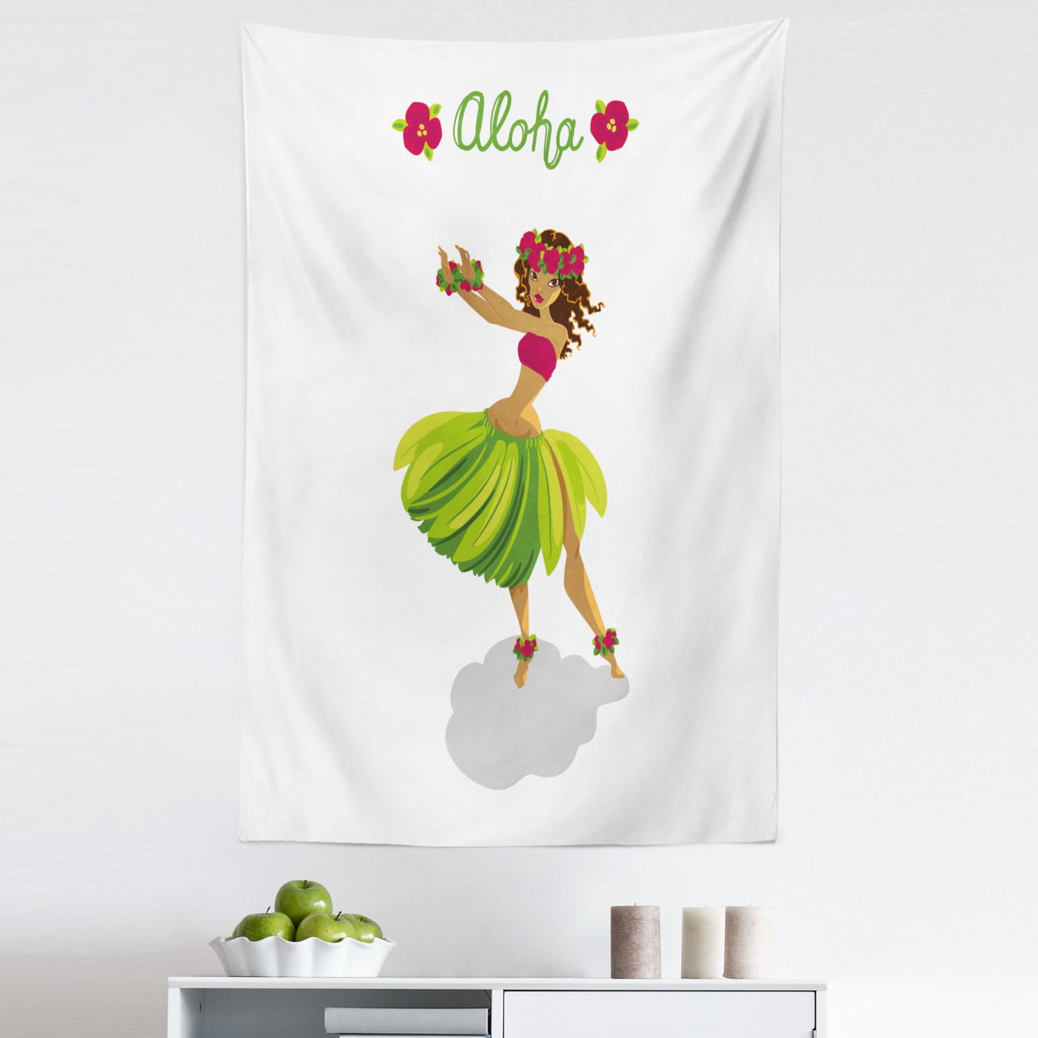 Luau Tapestry, Graphic of a Hula Dancer Girl Dancing with Aloha ...