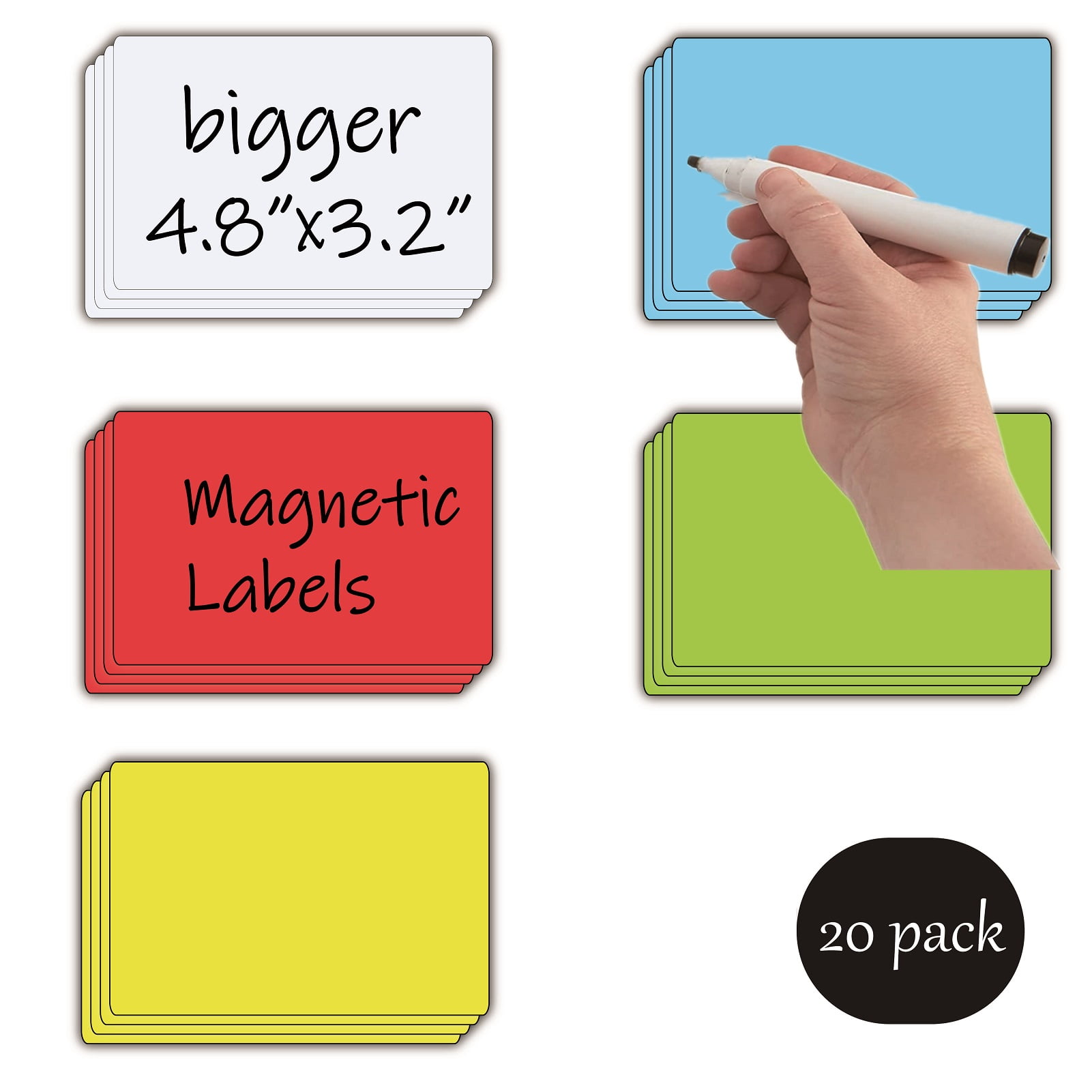 Dry Erase Big Magnetic Labels (4.8x3.2",Pack of 20),Large Write On ...