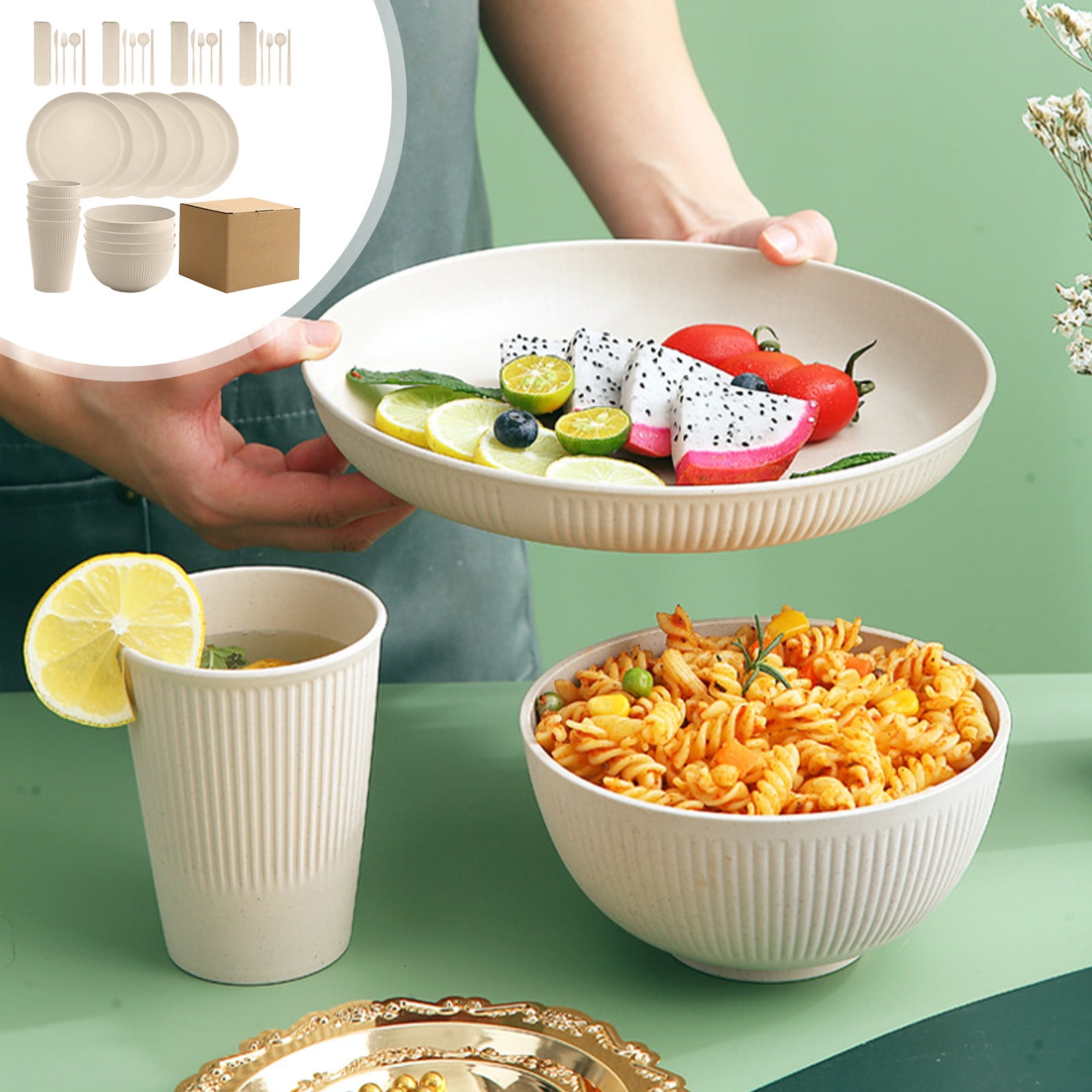 Click here for Bilqis Deals 32pc Straw Dinnerware Kitchen Plates... prices