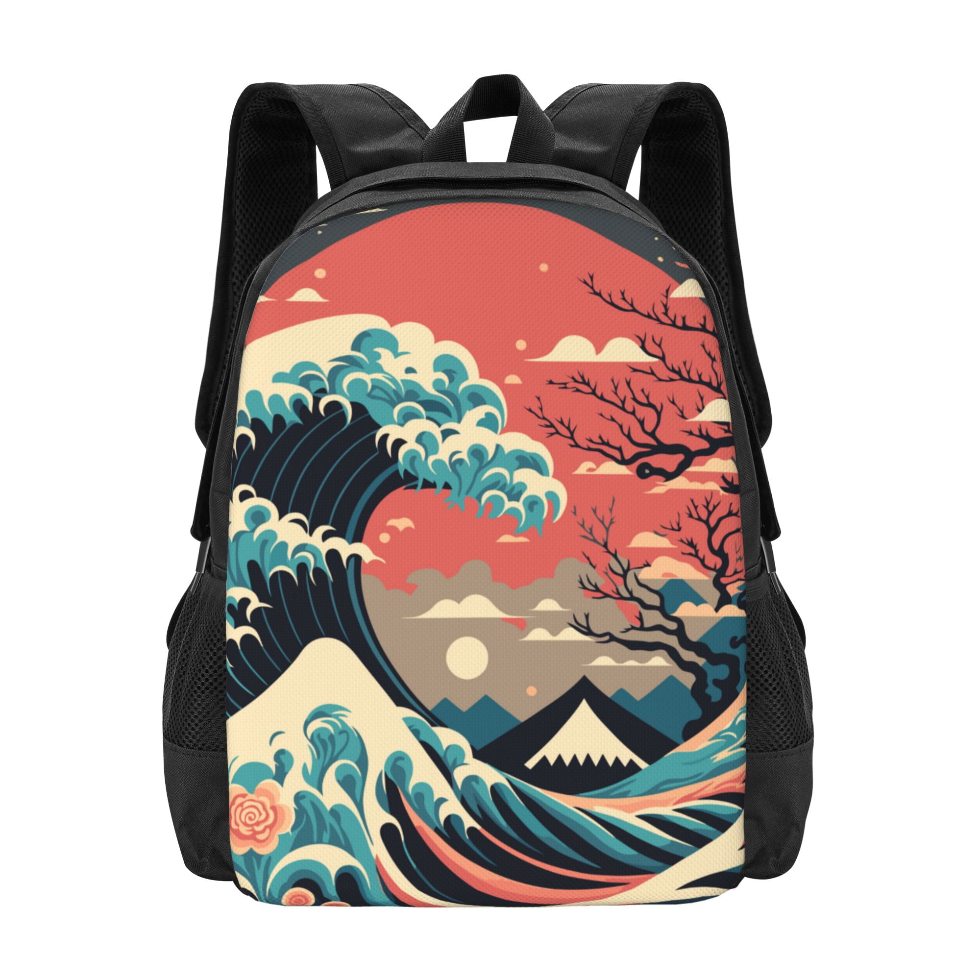 DouZhe Lightweight Backpack, Japanese Style Sun Waves Prints Travel ...