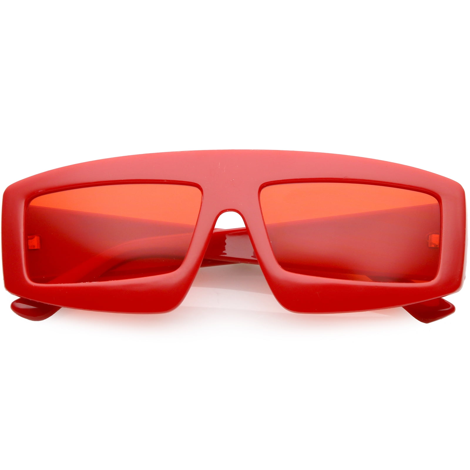Futuristic Rectangle Sunglasses Wide Arms Color Tinted Lens 57mm (Red ...