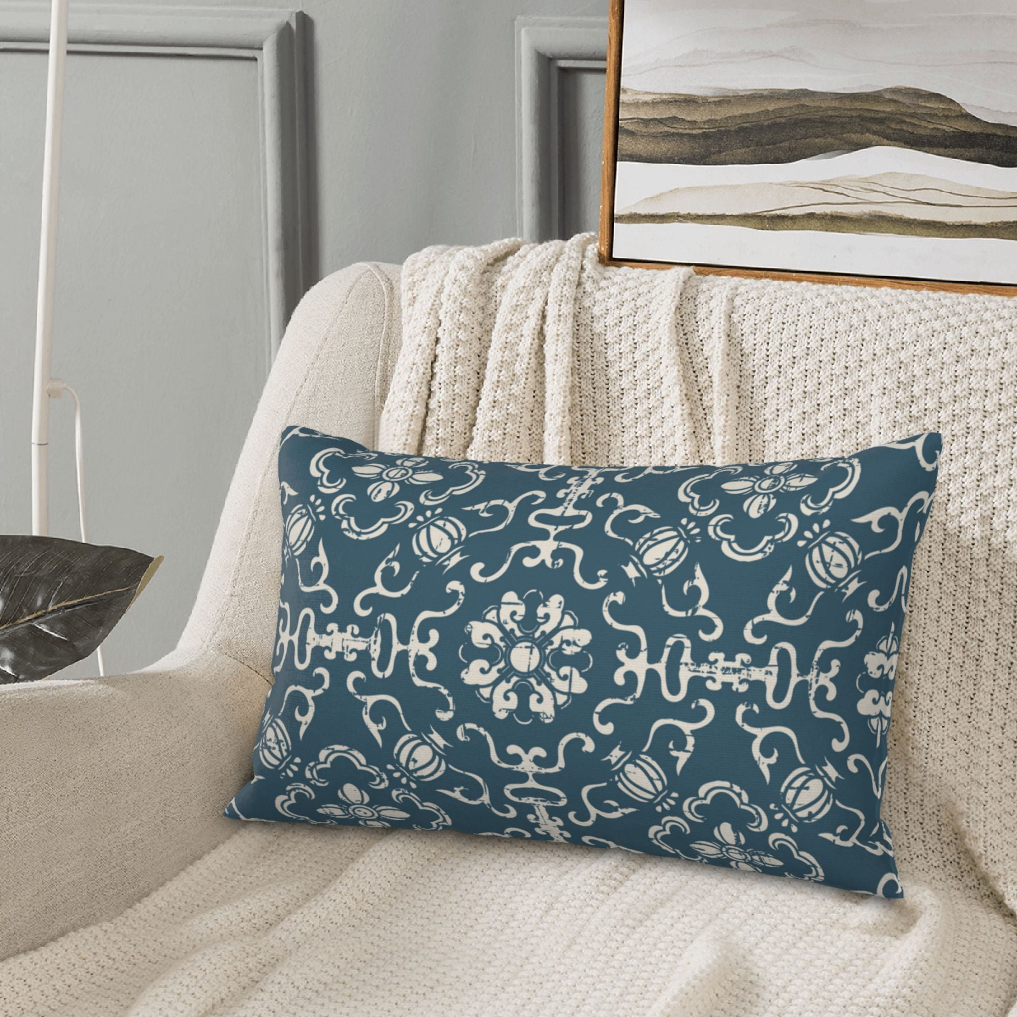 ZNDUO Rectangular Plush Cushion Cover, Blue Seamless Abstract Flowers ...