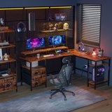 Furologee 66" L Shaped Desk with Power Outlet, Reversible Computer Desk ...