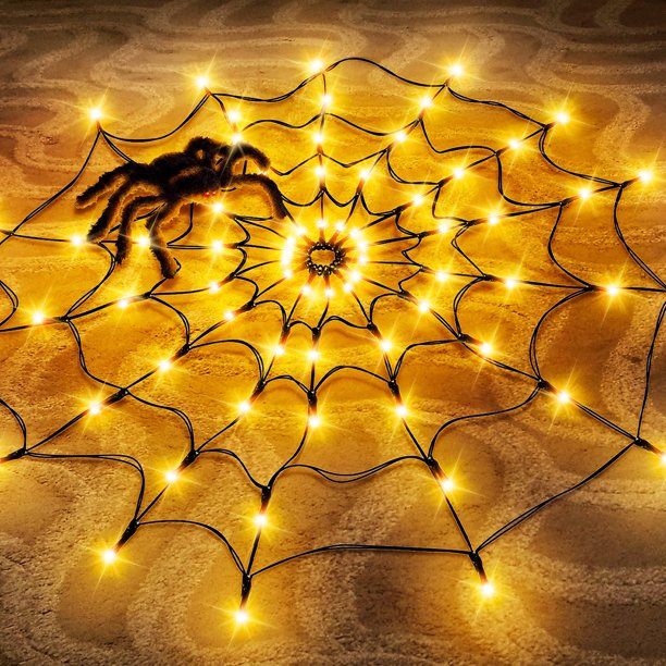 Halloween Spider Web Lights 80LED Orange Lights with Black Spider ...
