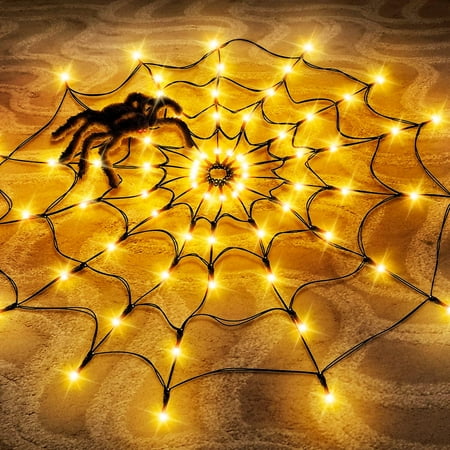 CPDD Halloween Decorations Spider Web Lights, 70 LED 8 Modes Battery Operated Waterproof Net ...