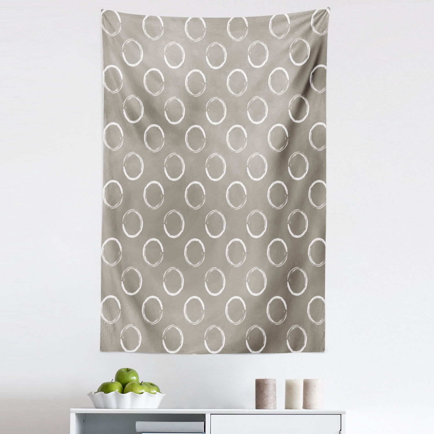 Taupe Tapestry, Simple Pattern Ring Shapes Grungy Display with ...