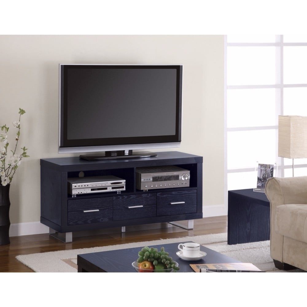 Magnificent Black Contemporary TV Console with Shelves and Drawers ...