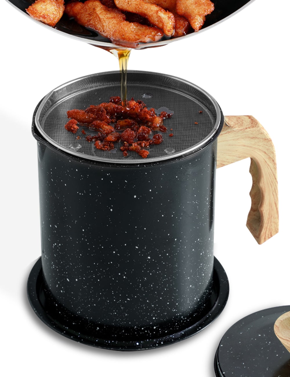 Bacon Grease Container with Strainer Black 1.4L Grease Catcher Cooking ...