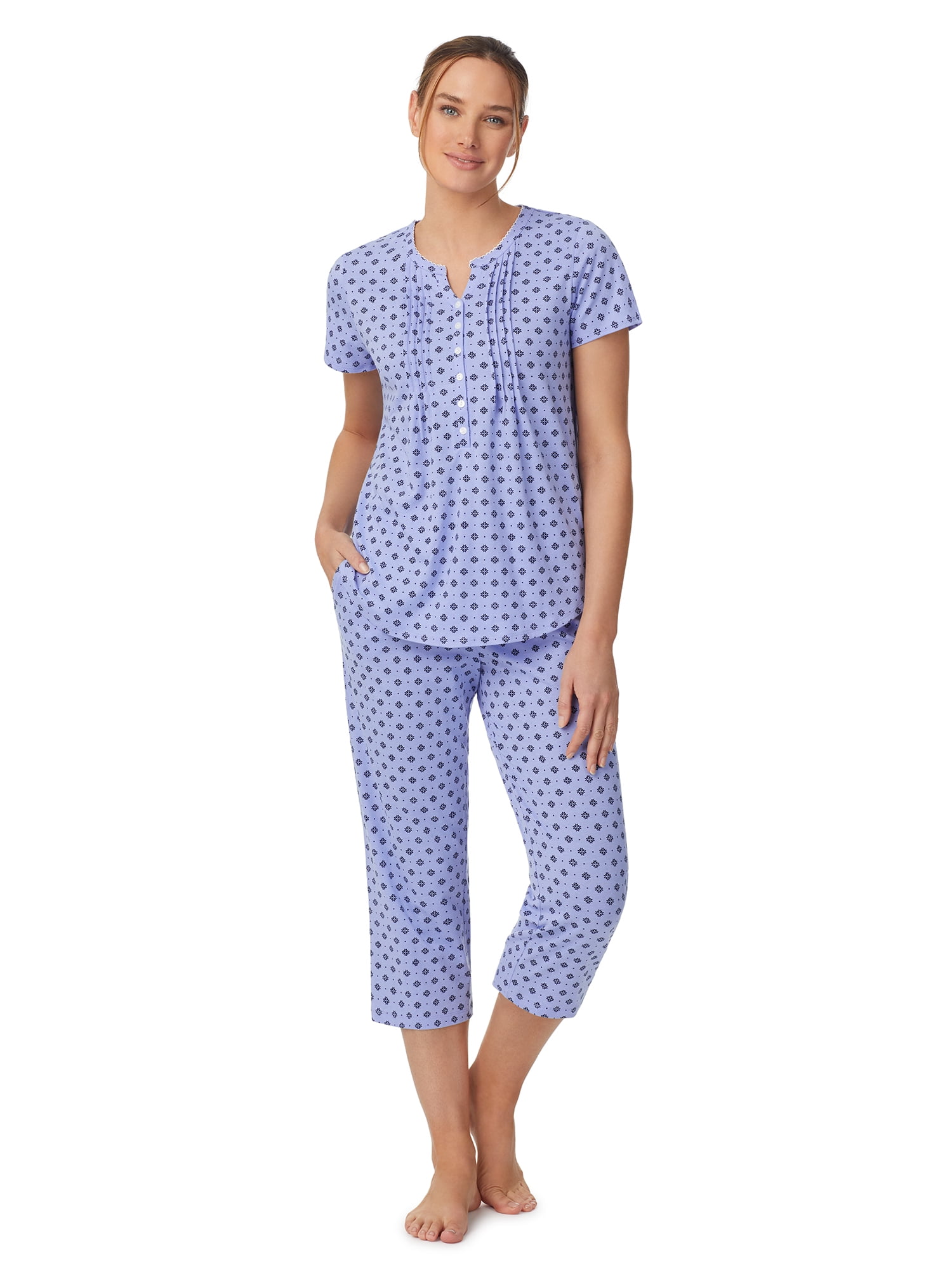 Aria Short Sleeve 100% Cotton Cropped Pajama Set with Pockets, Women’s ...