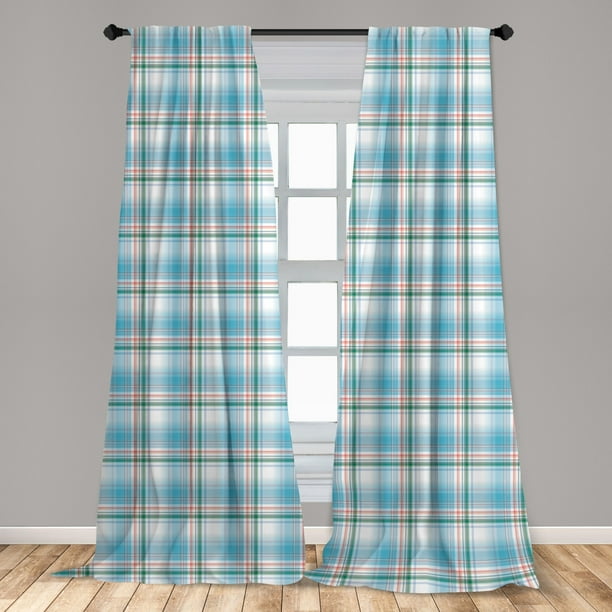 Checkered Curtains 2 Panels Set, Pastel White Blue Checkered Pattern ...