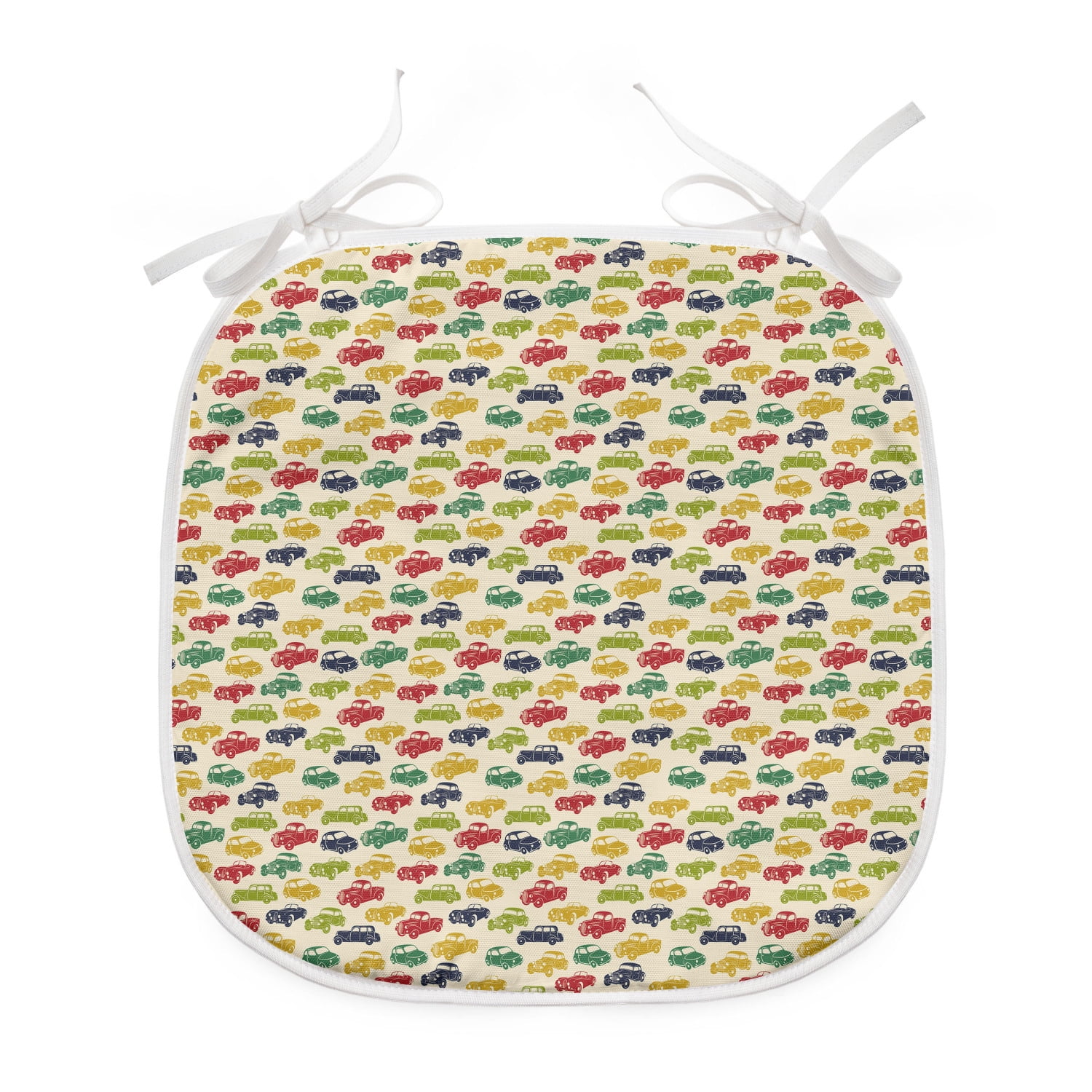 Cars Dining Chair Pad, Various Vehicles with Curved Edges Vintage Car ...