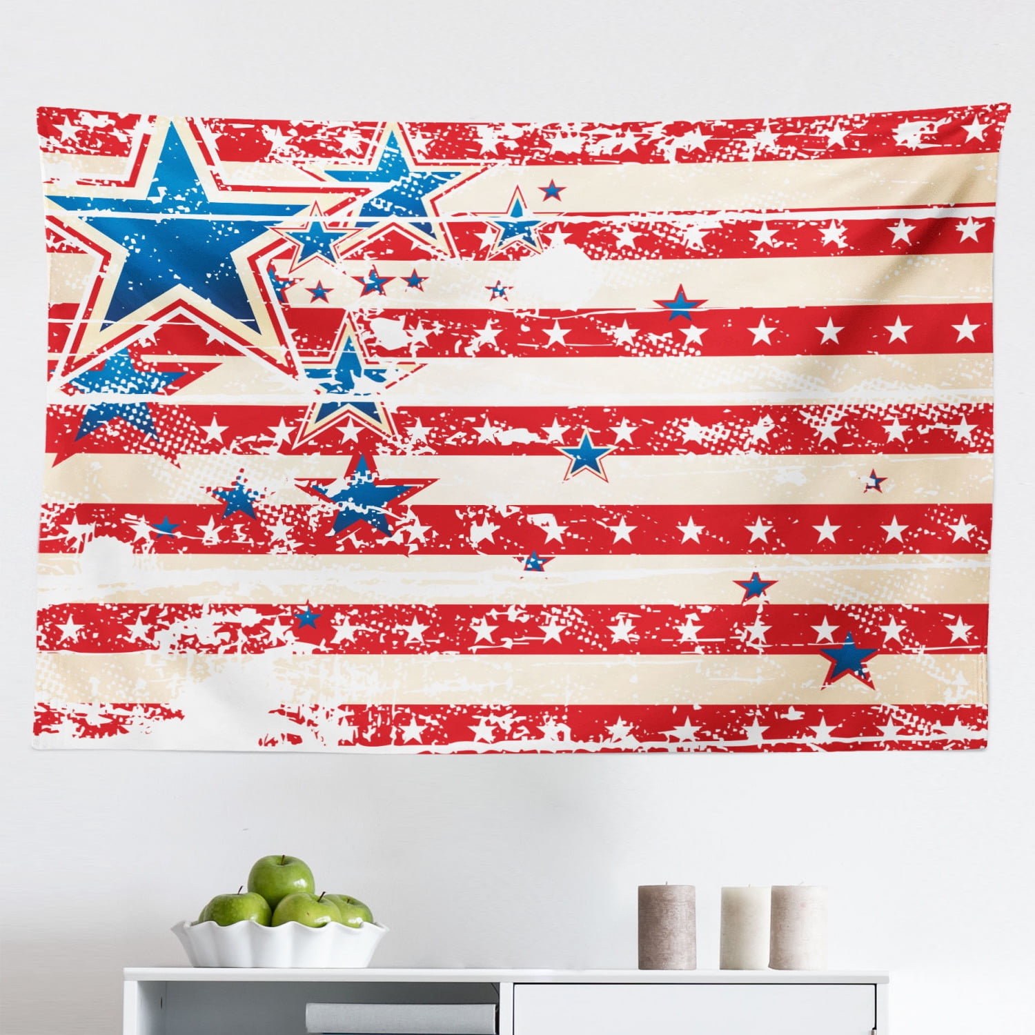 American Flag Tapestry, Liberty Form Over States Flag Murky Lines ...