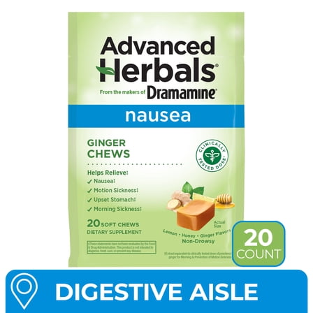 Dramamine Ginger Chews, Nausea Relief Soft Chews Lemon-Honey-Ginger, 20 ...