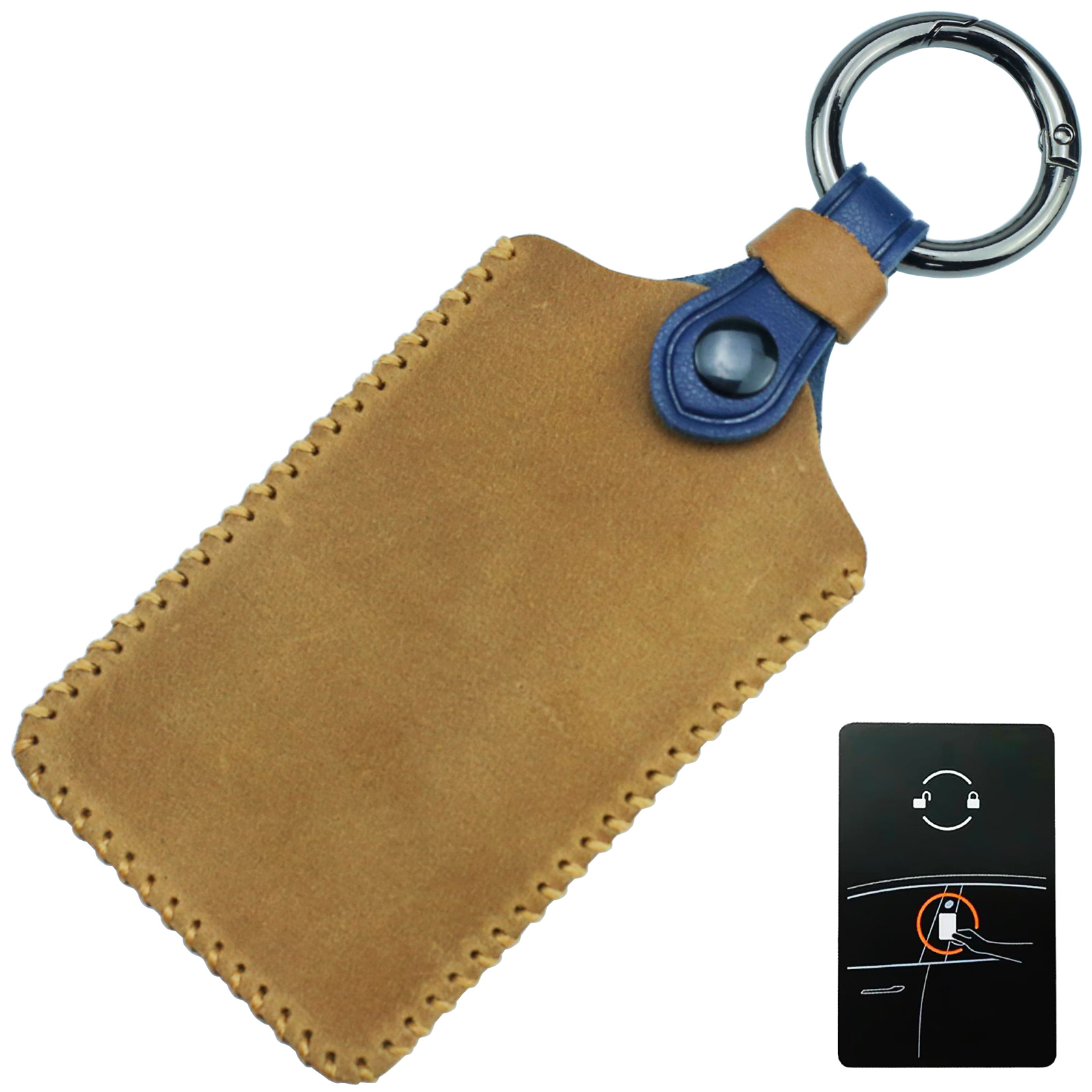 YUBOMT for Tesla Key Chain,Genuine Leather Key Card Holder for Tesla ...