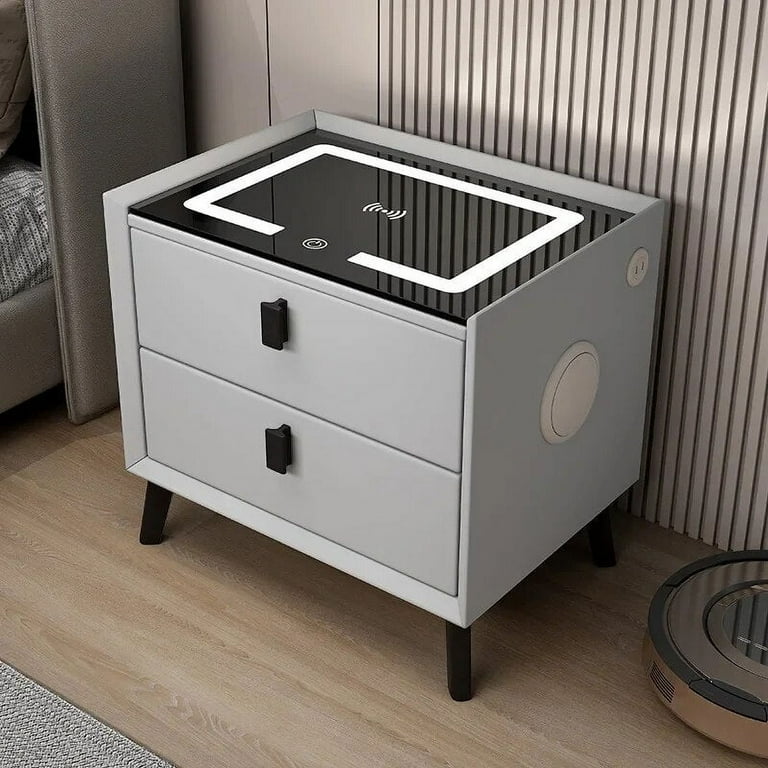 All Solid Wood Smart Bedside Table Simple USB LED Nightstand Modern Bedroom Mini Locker Furniture Bedroom Glass Cabinet Walmart