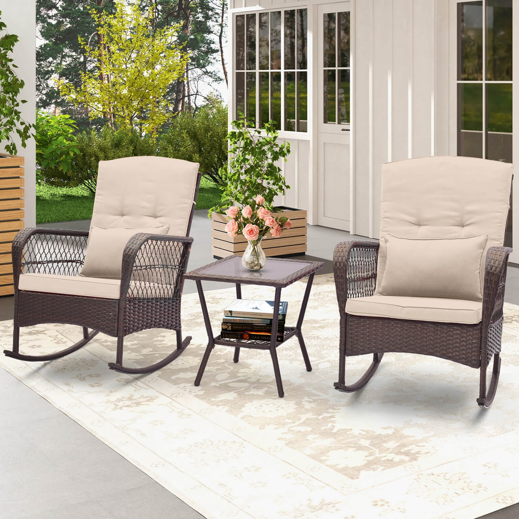 Click here for Costway 3 Pcs Patio Rocker Set Outdoor Wicker Rock... prices