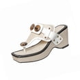 absuyy Womens Square Toe Platform Wedge Thong Sandals | White PU Faux ...