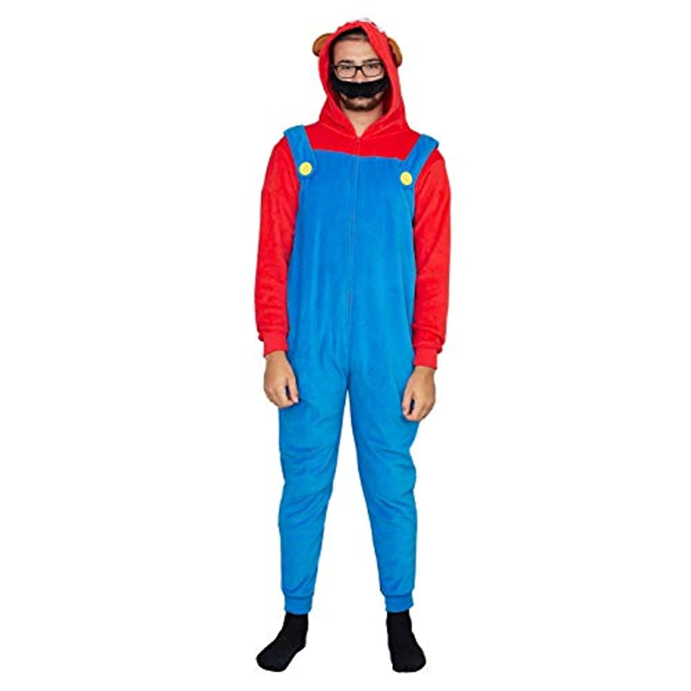 Adult Zip up Super Mario Brothers Mario Raccoon Red and Blue Costume ...