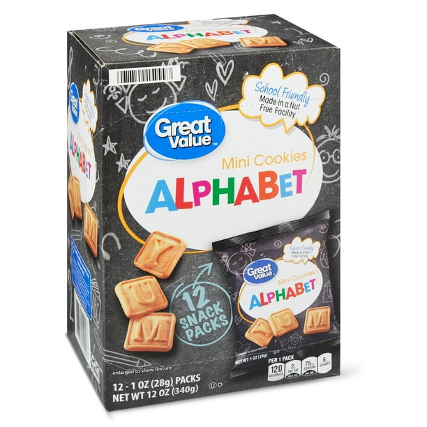 Great Value Alphabet Mini Cookies, 1 oz, 12 Count - Walmart.com ...