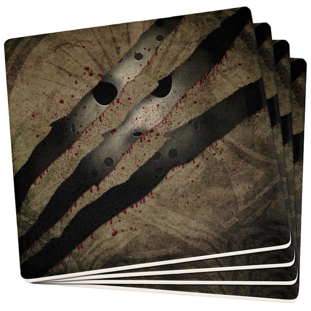 Halloween Horror Movie Mask Slasher Attack Set of 4 Square Coasters ...