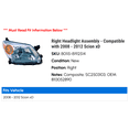 Scion Right Headlight Assembly Compatible with 2008 - 2012 xD, OEM ...