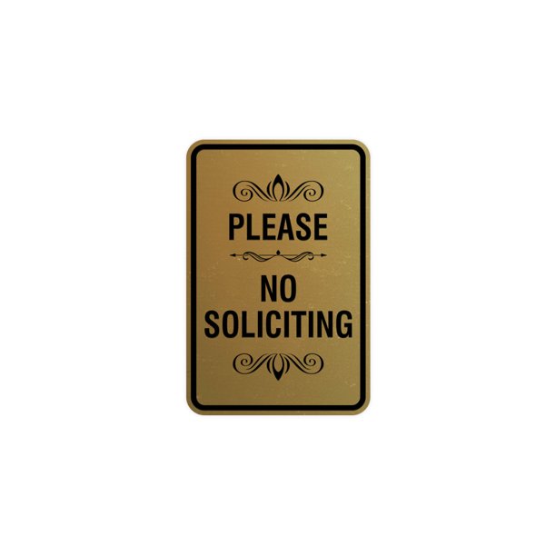 Portrait Round Please No Soliciting Sign (Brushed Gold) - Large 6" x 8 ...